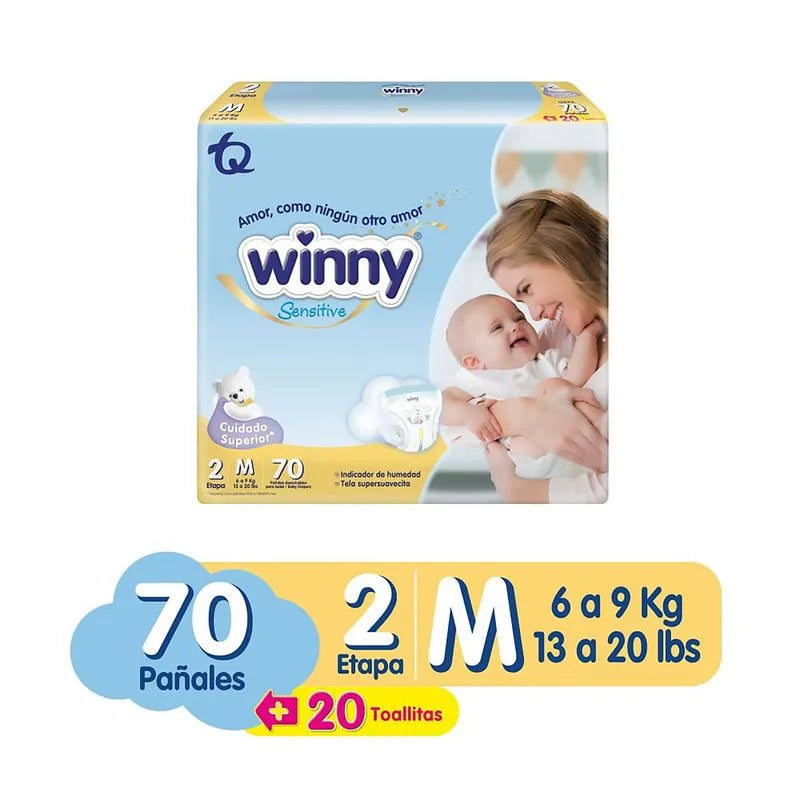 Pañal Winny Sensitive Etapa 2/M + Toallitas Paquete X 70 Und ...